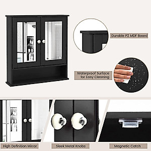 COSTWAY Bathroom Cabinet Wall Mounted - Over The Toilet Wall Storage Cabinet with 2 Mirror Doors and Adjustable Shelf, Hanging Medicine Cabinet for Bathroom, Living Room, Kitchen (Black)
