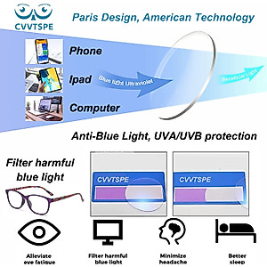 CVVTSPE 4-Pack Reading Glasses Anti-Blue Light Anti-Fatigue, Unisex, Anti-UV/Anti-Glare Filtering Lightweight Reader