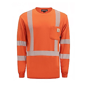 BOCOMAL FR Tee Shirts High Visibility/Hi Vis Flame Resistant/Fire Retardant Shirt 7oz Orange Men's Safety Shirts
