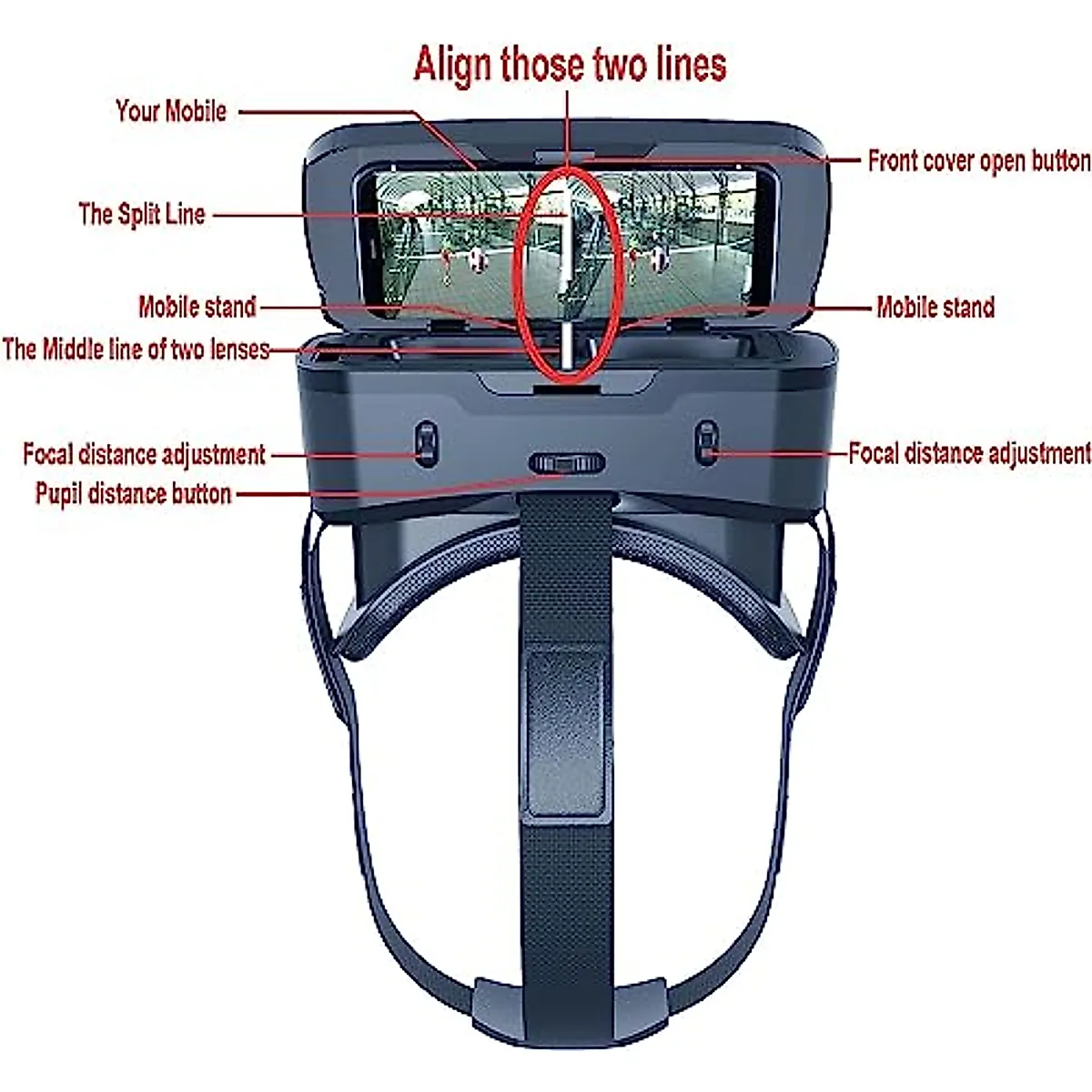 Cell Phone VR Headset Virtual Reality Headsets VR Headsets Virtual Reality Glasses VR Glasses VR Goggles for TV Movies Video Games Compatible with iOS, Android Support 4.7” to 7.3” Mobile Screen(B95)