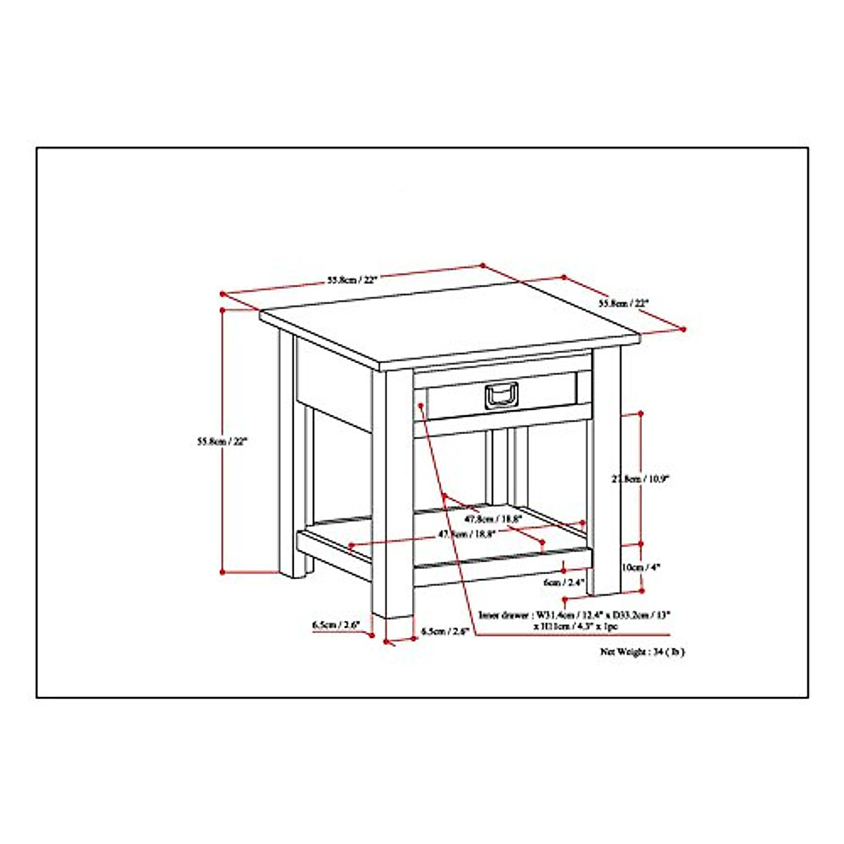 SIMPLIHOME Monroe Solid Acacia Wood 22 inch wide Square Rustic End Side Table in Distressed Charcoal Brown with Storage, 1 Drawer, for the Living Room and Bedroom