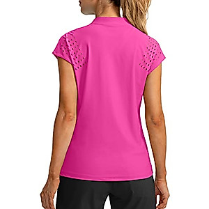 Soothfeel Women's Golf Shirt Cap Sleeve V Neck Polo Shirts Lightweight Quick Dry Workout Tennis Shirts Tops for Women(Rose, Large)