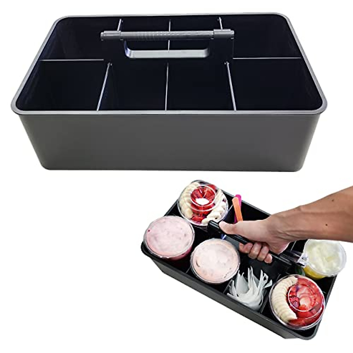 Enjoy Organizer- Commercial Large Portable Caddy Stackable Carry Caddy, Black, Carrier for Cleaning Supplies, Tools, All-Purpose Carry Caddy Made In USA (Black)