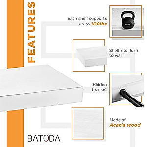 BATODA 17" White Floating Shelves Wall Mounted for Bathroom – Rustic Farmhouse Wooden Wall Storage Shelf for Bed Room, Kitchen, Home Décor - Brackets Included -17x 6x1.2 Inch (17 Inch)