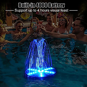 GAIZERL Solar Bird Bath Fountains Upgraded, 4W Solar Powered Water Fountain Pump with 7 Nozzles & 4 Fixers, 4000 Battery, 7 Colors LED Light for Garden, Pond, Pool, Fish Tank, and Outdoor