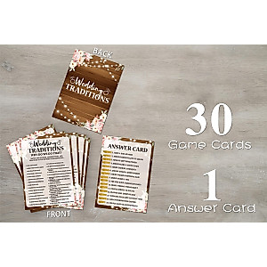 Bridal Shower Game Cards, Wedding Traditions Game, Rustic Wood Pink Floral Engagement Party Cards For Wedding, Set of 30 Cards(brown001)