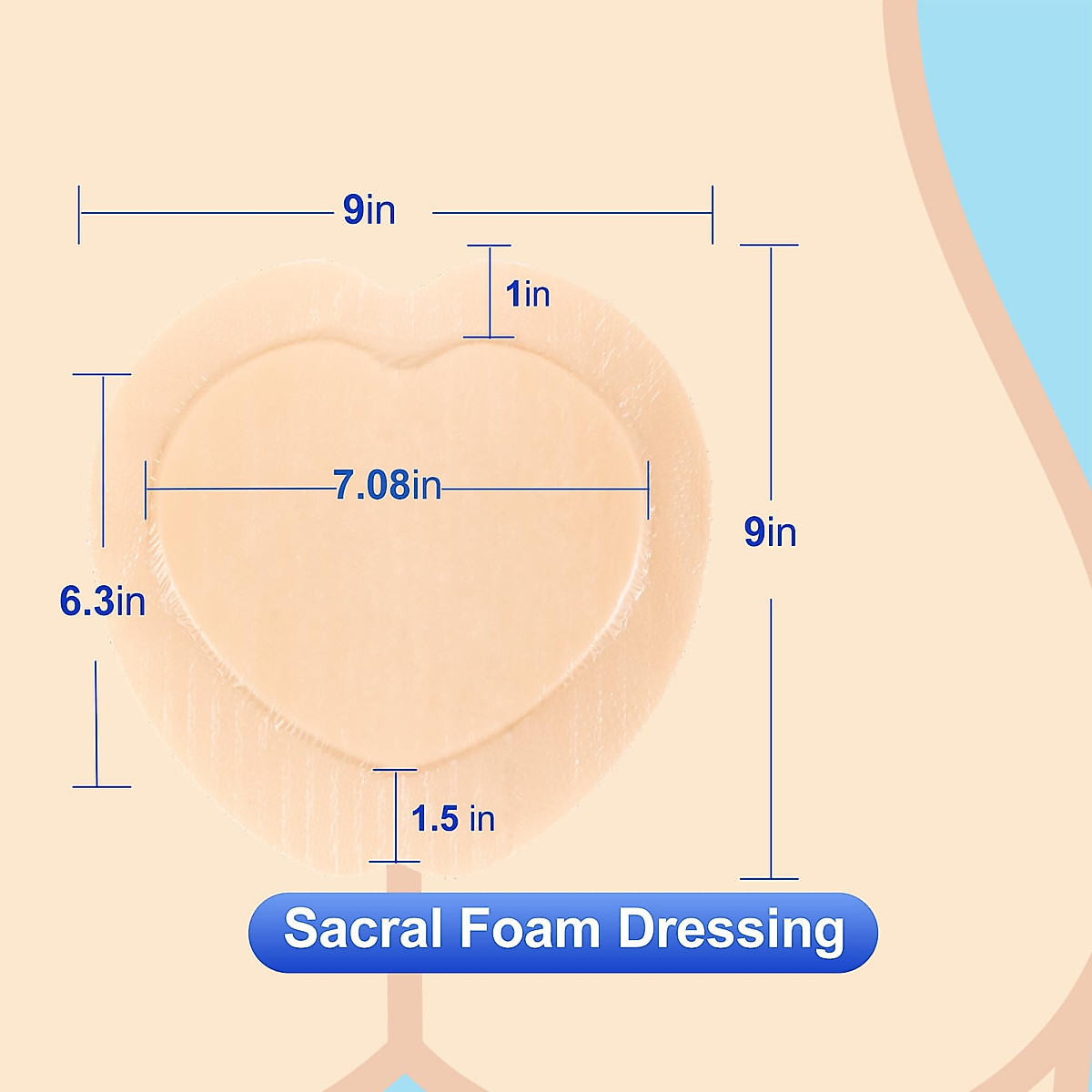 Niceful Sacral Foam Dressing 9"x9", HSA FSA Eligible, Sacral Silicone Foam Dressing with Border Bed Sore Bandages for Large Wound, 5 Pcs