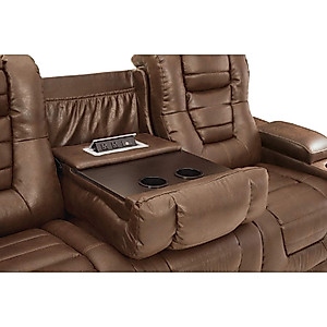 Signature Design by Ashley Owner's Box Faux Leather Power Reclining Sofa with Adjustable Headrest, Brown