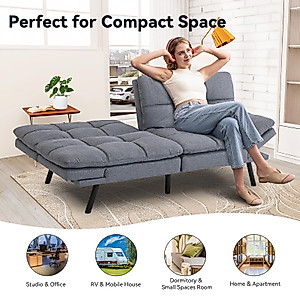 Hcore Convertible Couch, Memory Foam Futon Sleeper, Loveseat Sofa Bed Sofabed, Dark Grey