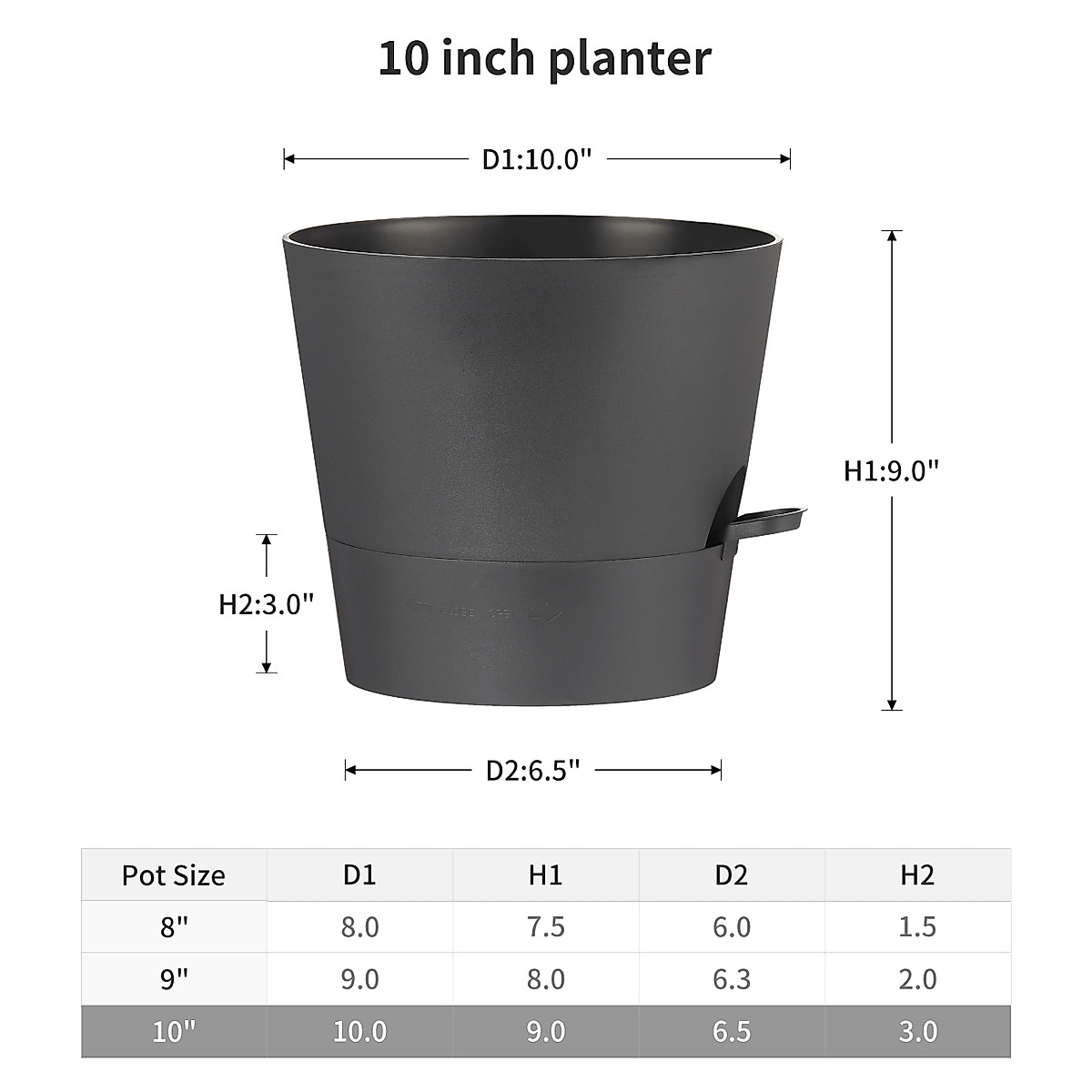 FaithLand 2-Pack 10 Inch Planter Pots for Indoor Outdoor Plants, Self Watering Flower Pots with Deep Reservoir, Black …