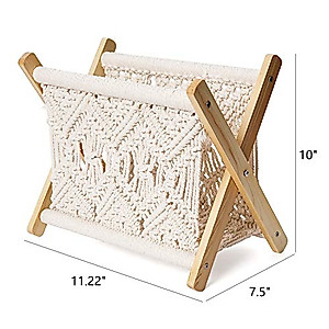 Mkono Macrame Magazine Rack Boho Magazine Holder Storage Standing Basket for Books, Newspapers, Swaddle Blanket, Living Room, Bathroom, Office, Nursery, Home Decor, Small Size, 11.22’’L x 7.5’’W