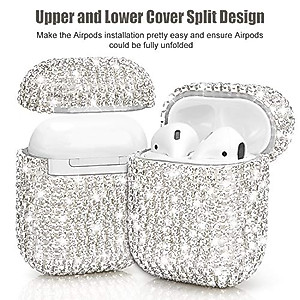 Gdrtwwh Diamond Airpods Case Cover Protective Airpods Charging Cases Hard Carrying Case Accessories for Apple Airpods 2 & 1 (Silver)