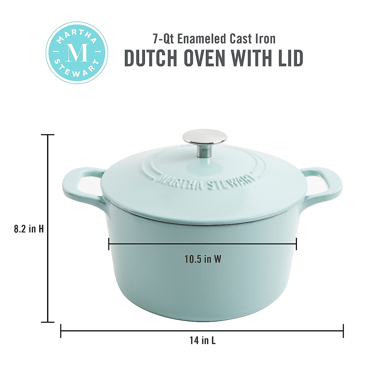 MARTHA STEWART Gatwick 7 QT Enamel Cast Iron Dutch Oven, Martha Blue