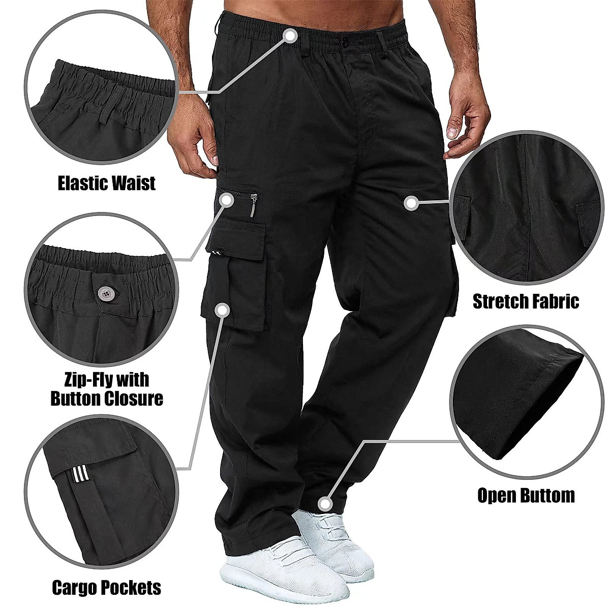 Men Casual Cargo Pant Lightweight Tactical Pant Hiking Jogger Classic Fit Multi Pockets 3XL
