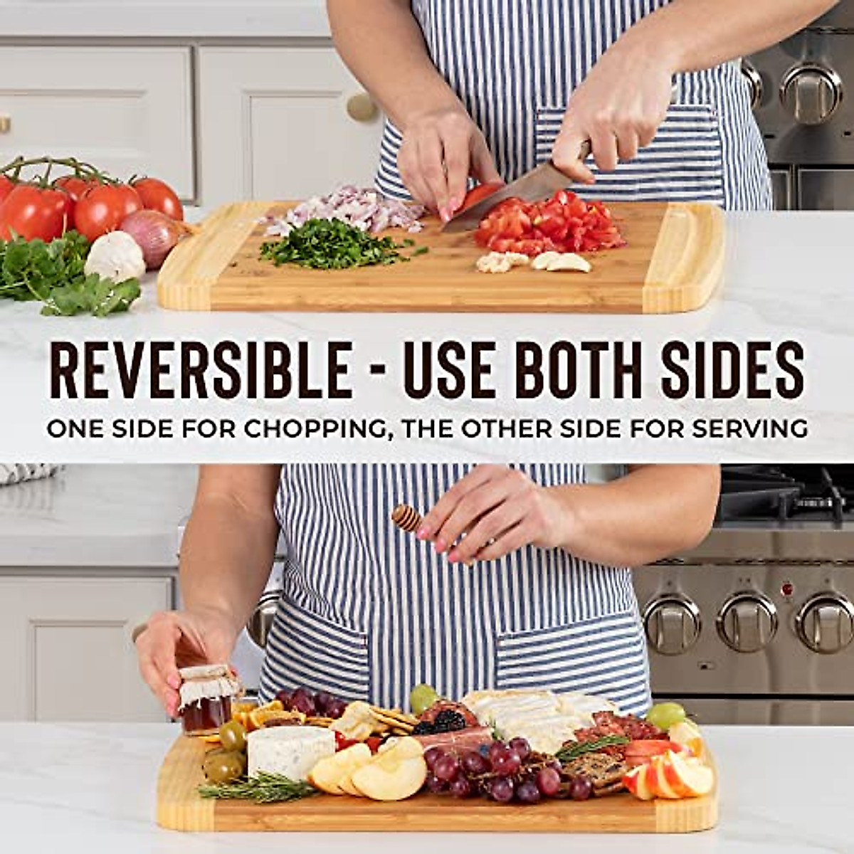 Bamboo Cutting Board - Chopping Board, Wood Cutting Board with Juice Groove, Charcuterie Board, Serving Platter Cheese Board, Bread Board, Turkey Meat Cutting Board, Wooden Cutting Boards for Kitchen