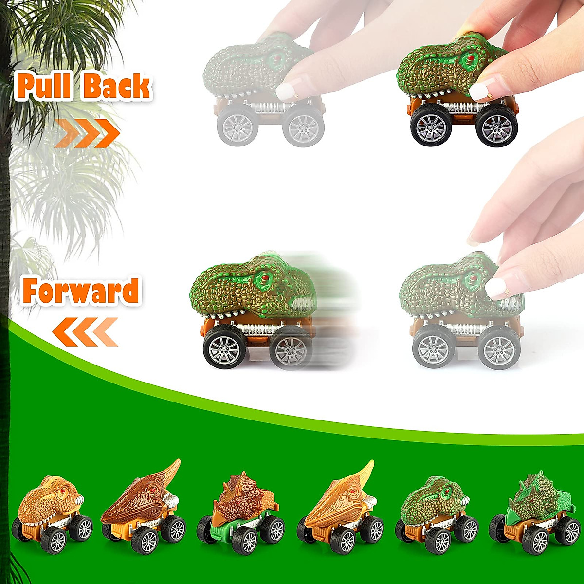 21 Pack Dinosaur Toys for Kids 3-7, Dinosaur Truck with Oversized Dinosaur Map, Flashing Lights, Music and Roaring Sound, Kids Toys with 6 Pull Back Dinosaur Cars, 6 Dinosaur Toys (Brown)