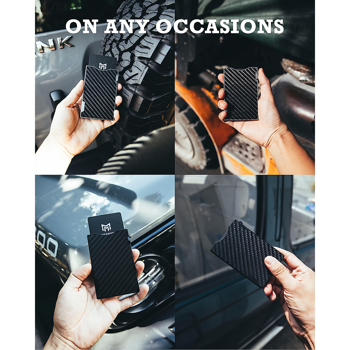 MNGARISTA Minimalist Slim Metal Wallet for Men, Pop Up Credit Card Holder with 3K Carbon Fiber Cover and Detachable Money Clip, RFID Blocking Wallet for 4-6 Cards (Black)