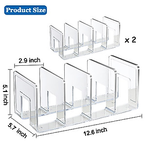 Lemical Clear Acrylic File Sorter 2 Pack Handbag Clutch Purse Organizer Acrylic Shelf Divider Drawer Organizers for Clothes Pouch Notebooks Stand Bookshelf Cooking Utensil (2Pack-4Sections)