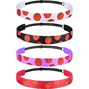 SATINIOR 4 Pieces Girls Non-slip Basketball Headband Adjustable Basketball Hairband Girls Sports Hair Accessories (Black, Purple, Red, White)