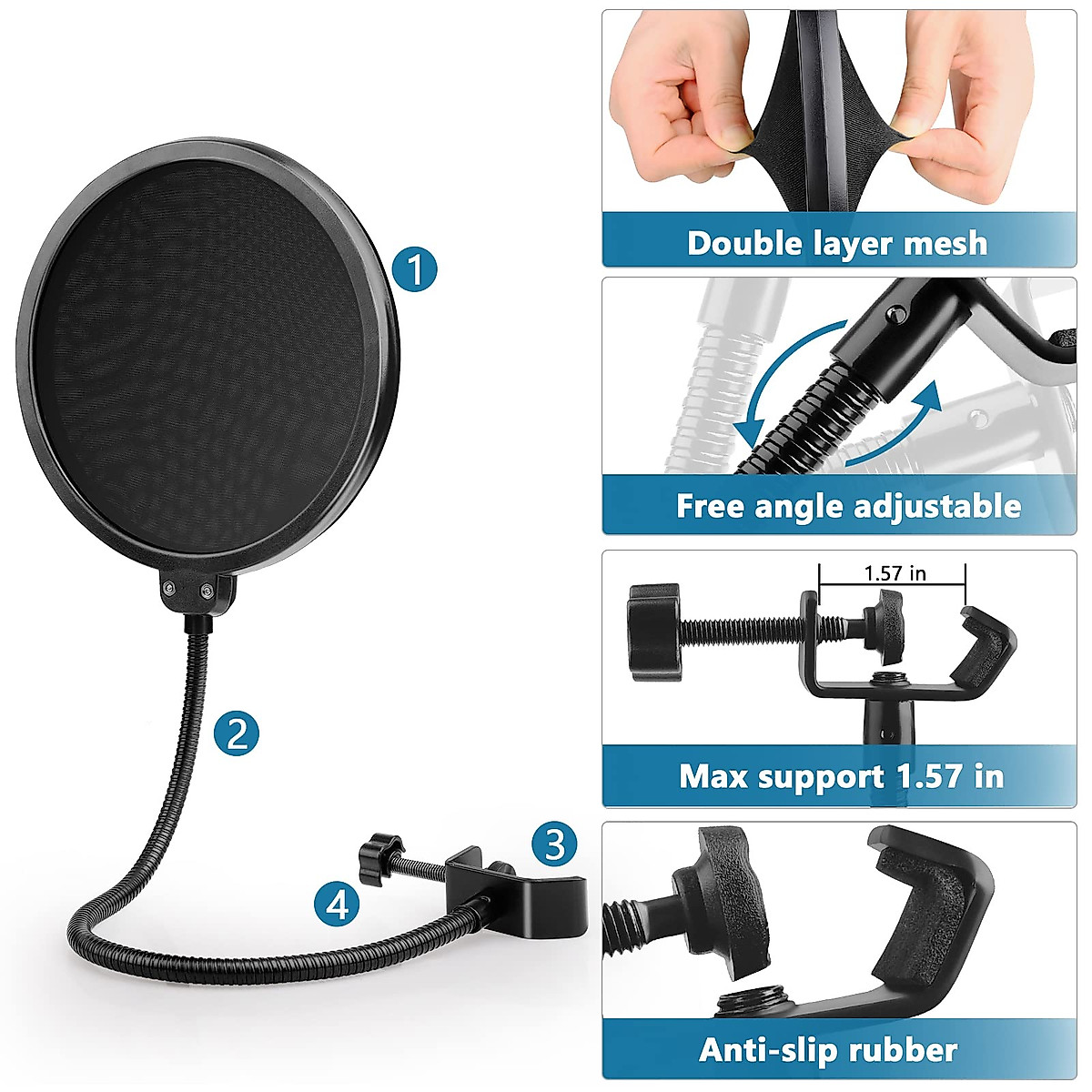 Pop Filter for Hyperx Quadcast,3 in 1 Quadcast S Mic Pop Filter + Furry Windscreen+ Foam Mic Cover for Hyperx Microphone,Professional Noise Reduction QuadCast Pop Filter Set by ChromLives, Combo 3Pack