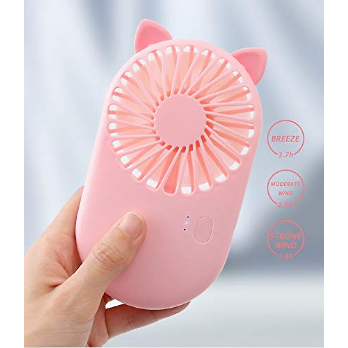YUERR Portable Mini Fan Handheld Fans For Cooling Air 3 Speeds Adjustable USB Rechargeable Small Table Desk Fan Personal Quiet Eyelash Fan For Kids Women Men Home Office Travel(Pink Kitten)