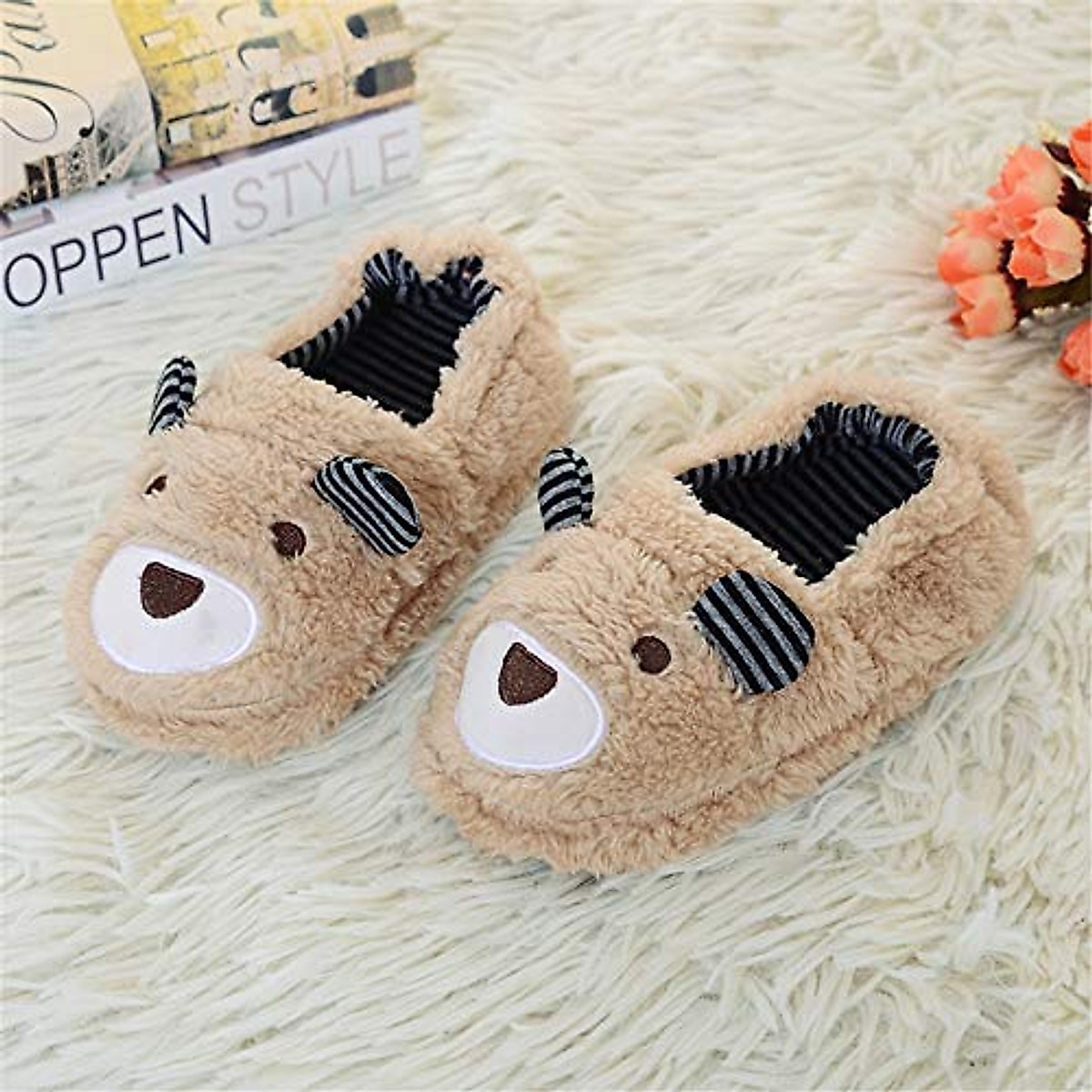 AyFUN Toddler Boy's Cartoon Bear Slipper Beige US 11-12