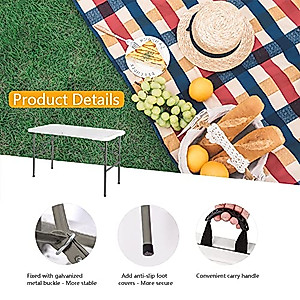 4 ft Heavy Duty Plastic Folding Table, Portable Folding Camping Table Picnic Table Utility Table Game Table w/Handle, for 48D x 30W x 24H in F01T F01T