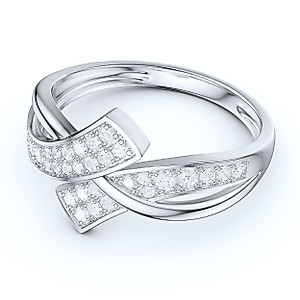 PRSTANI Solid 10K White Gold Romantic Criss-Cross Split Shank Simulated Diamond Promise Ring Wedding Band For Women (7)