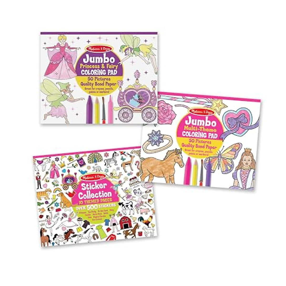 Melissa & Doug Sticker Collection and Coloring Pads Set: Princesses, Fairies, Animals, and More - FSC Certified