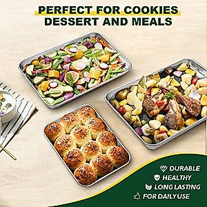 Baking Sheet Set of 3, CEKEE Stainless Steel Cookie Sheet for Baking Baking Pans Set, Jelly Roll Pan/Quarter Sheet Pan/Small Baking Sheet, 9/12/16 Inch, Warp Resistant & Heavy Duty & Easy Clean