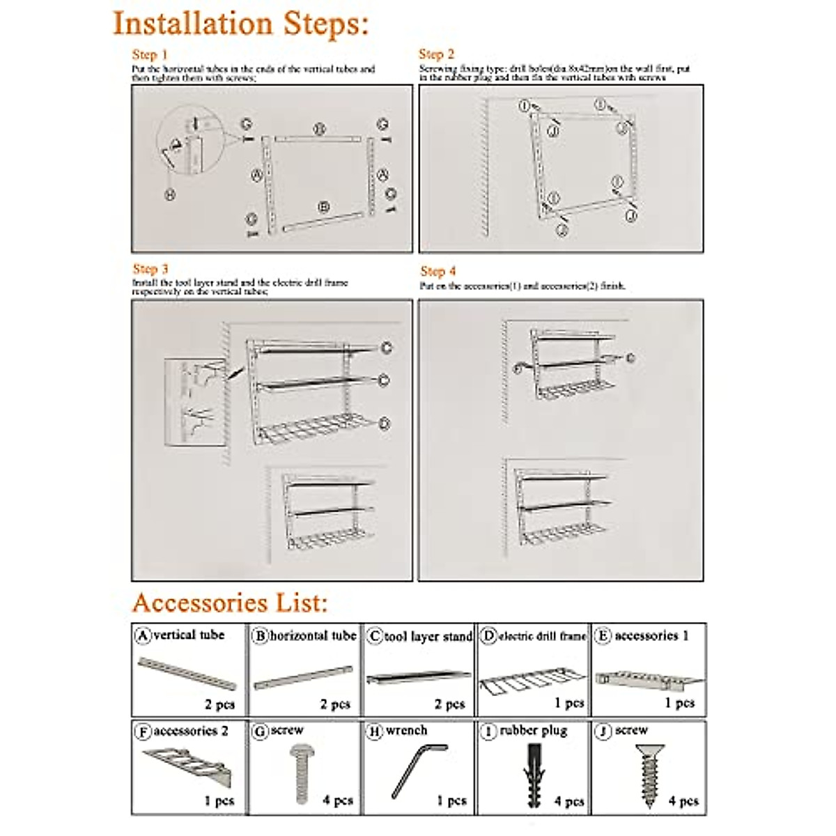 RUN HELIX Power Tool Organizer, Wall Mount Garage Organization with 4 Drill Holders, Heavy Duty Tool Shelf & 1 Pack 3 Layers Cordless Tool Rack, Screwdriver Storage Rack Box Organizers and Storage