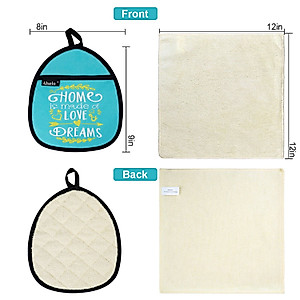 Alselo Pot Holders and Kitchen Towel, Heat Resistant Potholder 4 Piece with Dish Towel 1 Piece, Funny Baking Theme Hot Pats Festive Gift Mitts for Cooking Baking Grilling BBQ (Wathet Blue, 5)