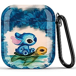 Tortoise Airpods Case, Wonjury Airpod Case Protective Hard Case Cover Portable & Shockproof Women Girls with Keychain for Apple Airpods 2/1 Charging Case (Stitch/Turtle)