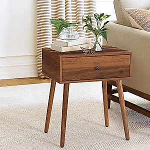 Mazefur Hidden Compartment Nightstands Set of 2, Concealment Furniture Mid Century Bed Side Table with Drawer, Hidden Storage End Table for Bedroom Living Room, Walnut Color