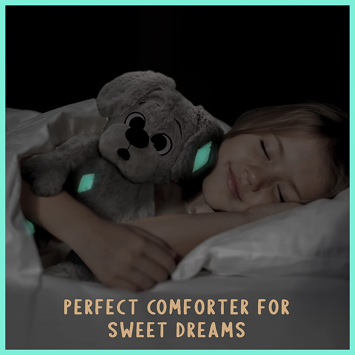 Secura Cutie Soft Stuffed Animal Puppy with Superpowers – Glow in Dark Patches for Bedtime Comfort (no batteries needed) – Stuffed Animal for Boys & Girls - Cute Plush Dog Teddy Bear Toy – 14"