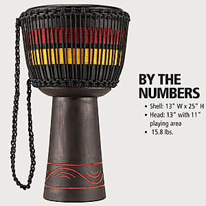 Meinl Percussion ADJ7-XL African Style Fire Rhythm Series Rope Tuned 13" Wood Djembe, Black