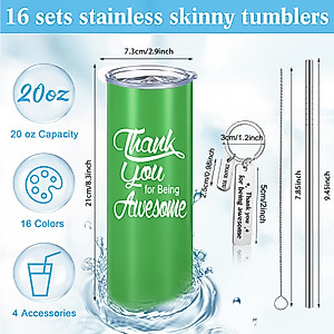 Geosar Thank You Gift for Women Men 20 oz Inspirational Tumblers with Keychains, Appreciation Tumblers, Team Motivational Encouragement Employees Gift for Coworker Friend(Multicolor, 16 Pcs)