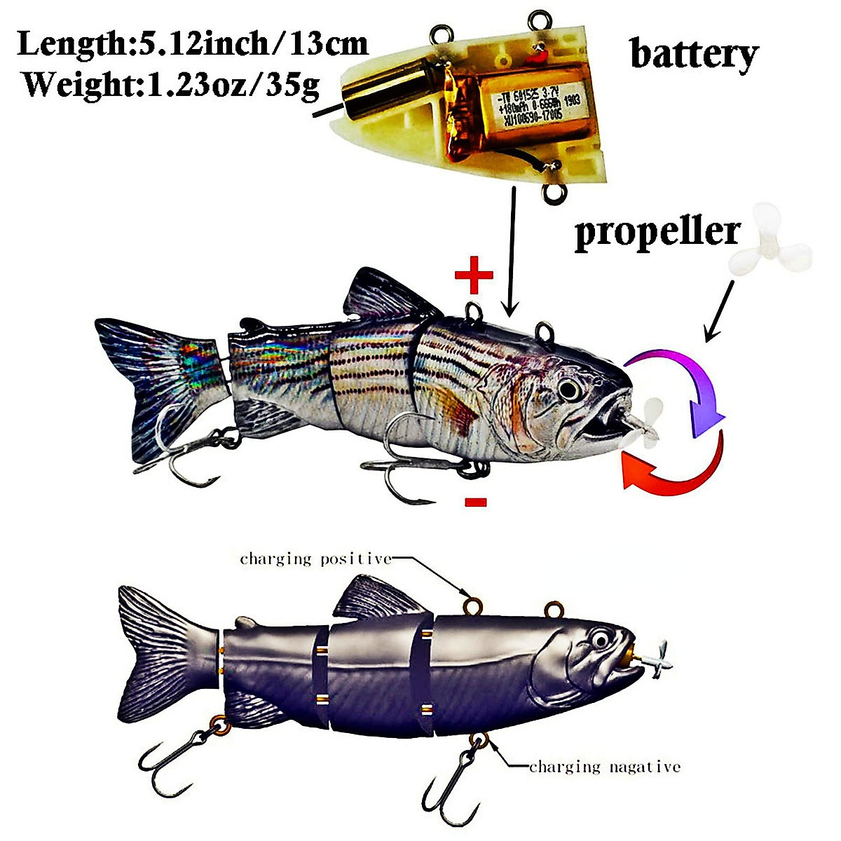 Fishing Lures Electric Lure Swimbait USB Rechargeable Bait Crankbait Automatic Swimming Lifelike Fish Fishing Tackle 5.12" (A)