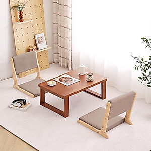 Tatami Chair Accent Furniture, Foldable Meditation Floor Chair, Folding Floor Chairs Seat, Portable Japanese Legless Chair, Back Rest Chair with Cushion, Wood Grey