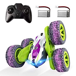 MAKINO Remote Control Car, RC Cars Stunt Car Toy Double Sided 360° Rotation with Headlights 2.4Ghz 4WD Electric Toy Car Gift for Kids Boys Girls (All Batteries Included)