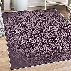 Lunarable Damask Decorative Rug, Antique Baroque Pattern Mild Gothic Victorian Style Repeated Curly Motifs, Quality Carpet for Bedroom Dorm and Living Room, 5' 1" X 7' 5", Plum Lilac