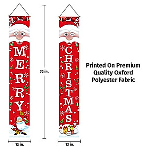 Christmas Decorations Banners, Merry Christmas Party Decor, Bright Red Xmas Hanging Banner for Outdoor/Indoor Home Front Door, 100D Fabric Porch Sign 72”x12”