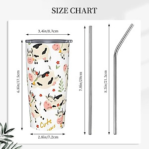 Yaxongx 20oz Tumbler Cow Mood Double Wall Vacuum Insulated Coffee Mug with Lid and Metal Straw Brush Reusable Stainless Steel Water Bottle Travel Cup Gifts for Car Ice Drinks Hot Beverage