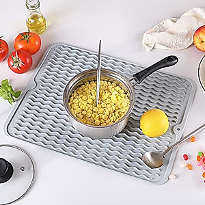 Silicon Dish Drying Mat, Heat Resistant Drying Mat for Kitchen Counter, Sink,Refrigerator or Drawer liner, Large Kitchen Drying Mat (12" x 16", GREY)