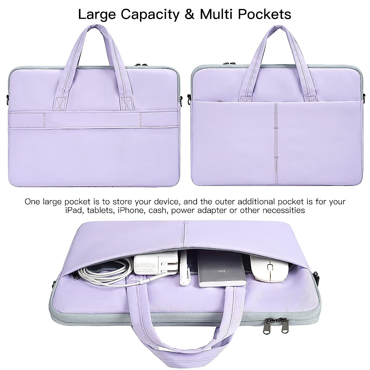 14-15 Inch Laptop Sleeve Shoulder Bag Ladies Women Briefcase for Macbook Pro 14" M3/M2/M1, HP Pavilion x360 14, Dell Inspiron 13 5000, Lenovo Flex 5 14/Ideapad 3 14, Acer ASUS Macbook 14 Case, Purple