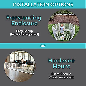 Toddleroo by North States Superyard 6 Panel Baby Play Yard/Barrier & Wall Mount Kit, Made in USA: Extra wide barrier or play area. 38.5" - 201" wide, 5.5 ft corner to corner play yard (26" tall, Gray)