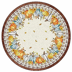 LIFEMUSION Fall Thanksgiving Round Area Rugs, Western Southwest Maple Leaf Pumpkin Non-Skid Children Playing Mat, 3ft Soft Circle Farmhouse Rugs for Living Room, Bedroom, Dining Room