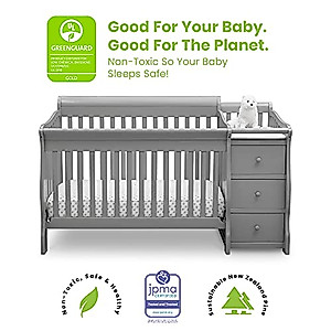 Delta Children Princeton Junction Convertible Crib N Changer + Changing Pad and Cover [Bundle], Grey