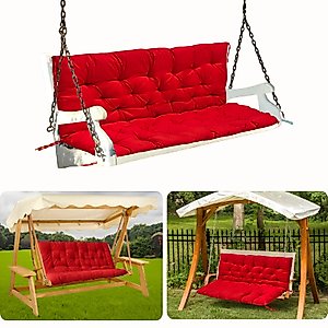 MZZDJJQ Porch Swing Cushions, Swing Cushions for Outdoor Furniture with 8 Ties, Thickened Swing Cushion 2-3 Seats with Backrest, Suitable for Porch, Patio, Garden (Red, 60 x 40)