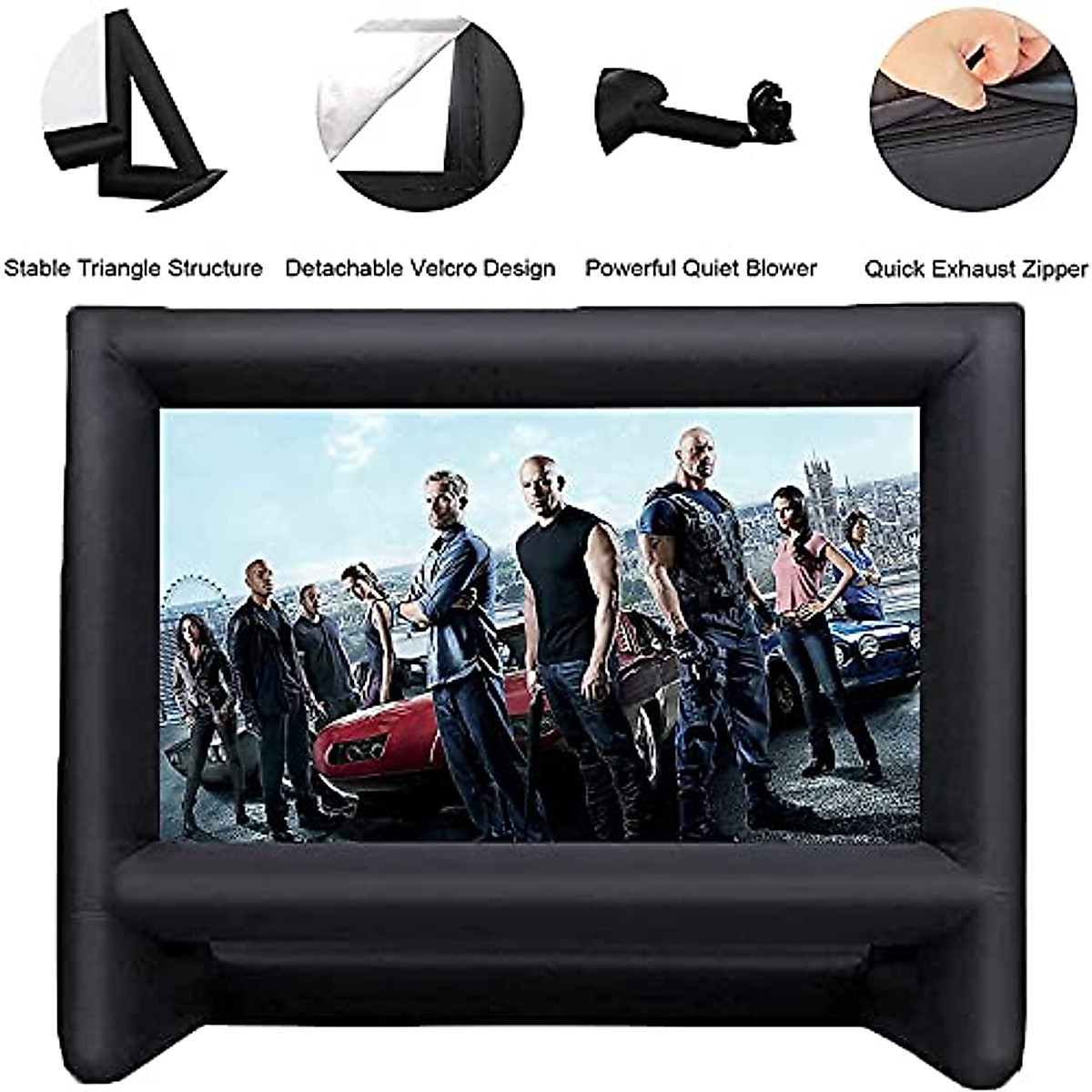 QILEBA 24 Feet Inflatable Outdoor Indoor Projector Movie Screen, Portable Blow Up Cinema Projection Screen, with Air Blower, Tie-Downs and Storage Bag, for Backyard Pool Party Movie Nights